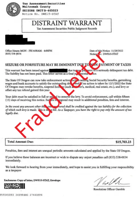 Fraud Alert! Fake Warrant letters are being circulated in Multnomah ...