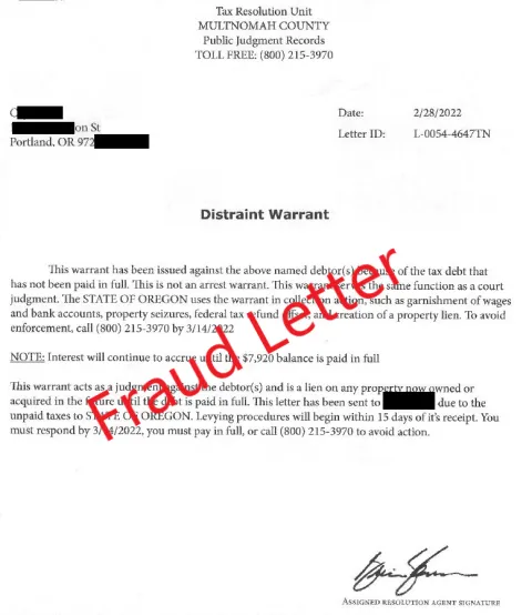 Fraud Alert! Fake Warrant letters are being circulated in Multnomah ...
