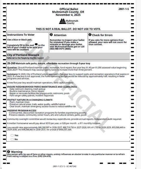 Sample Ballots - November 2025 Special Election | Multnomah County